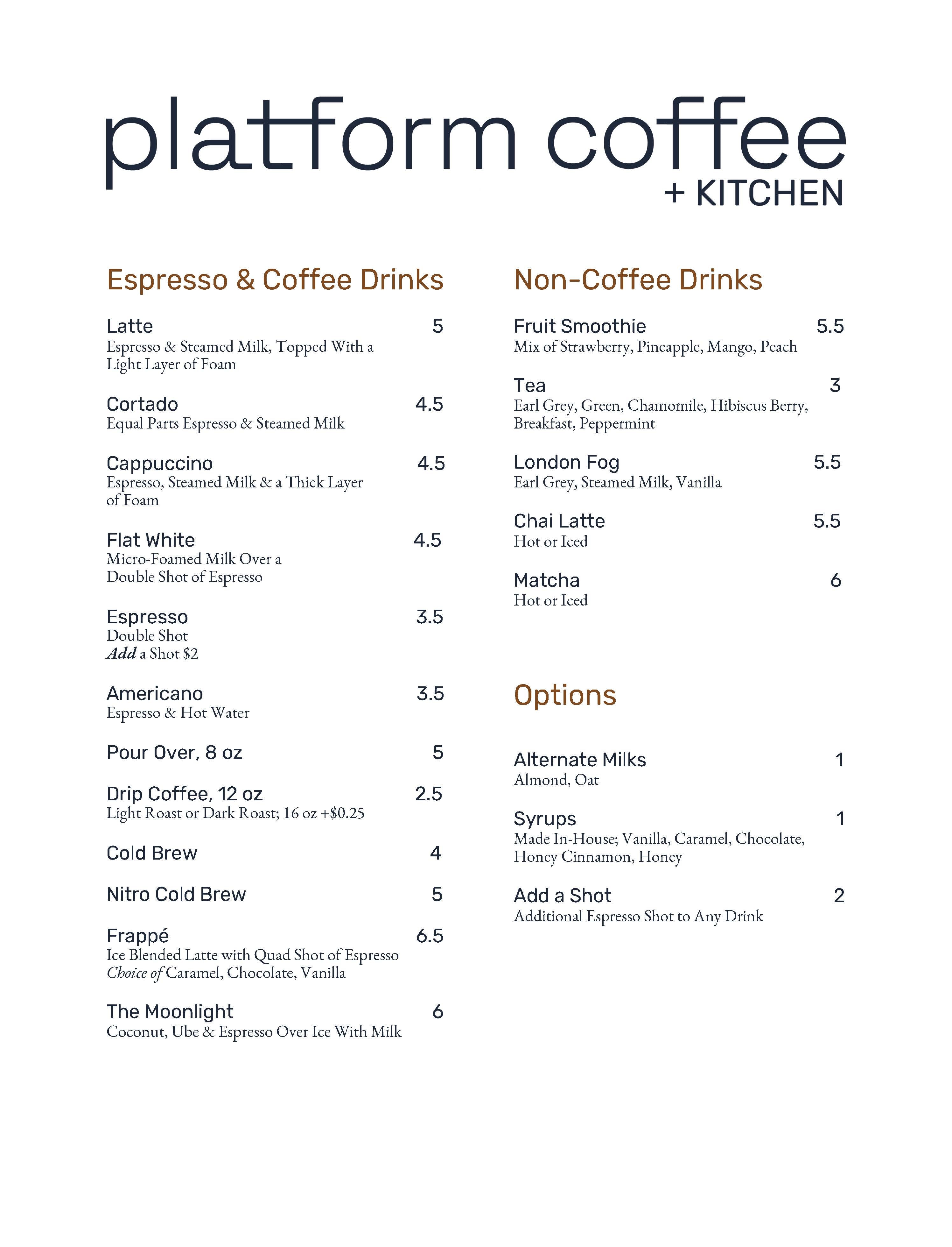 Menu – Platform Coffee Roasting