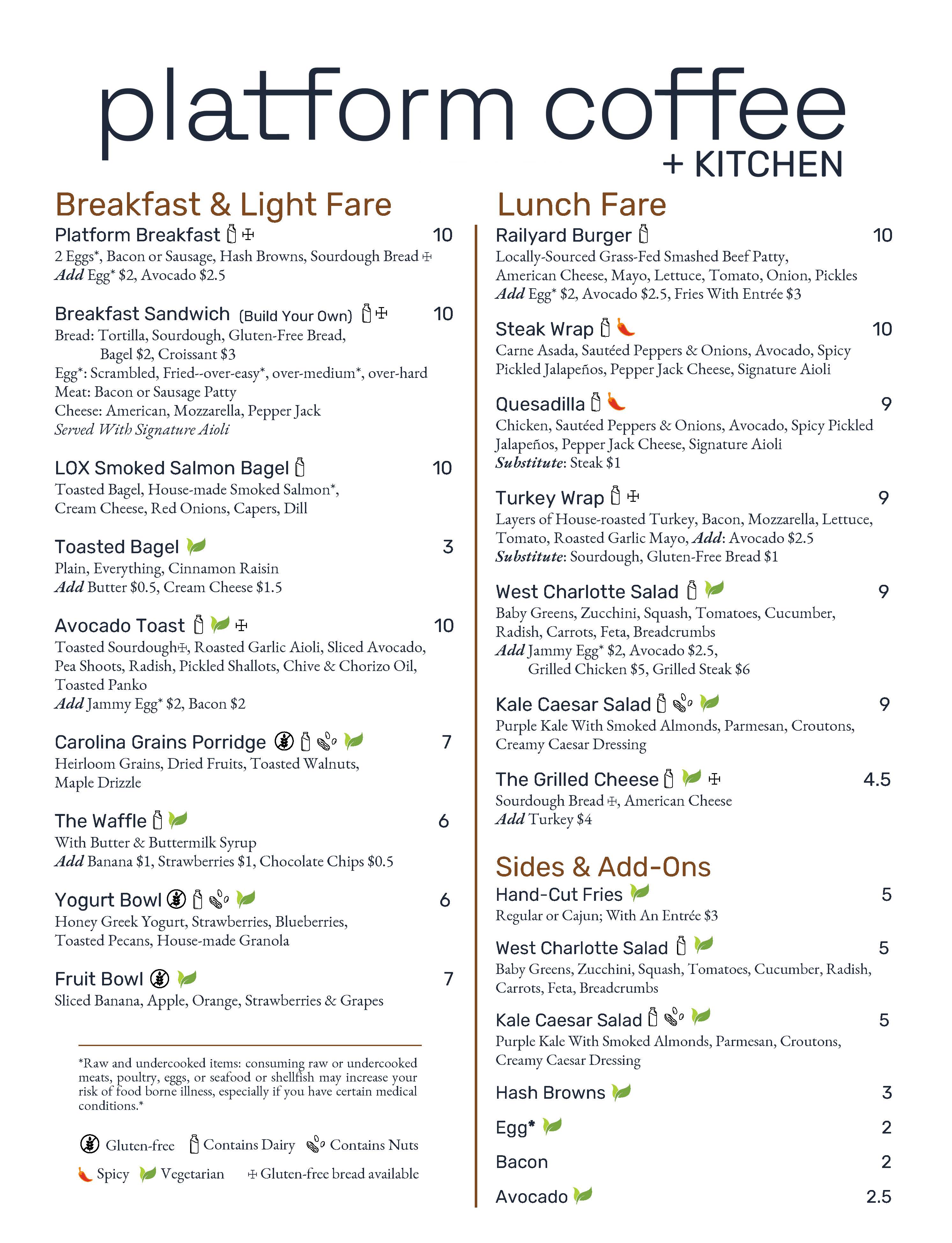Menu – Platform Coffee Roasting