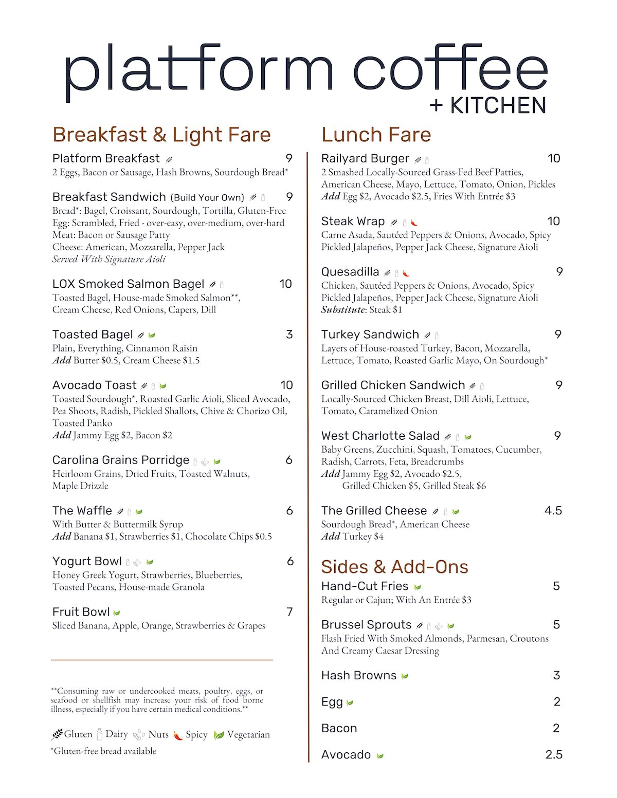 Menu – Platform Coffee Roasting