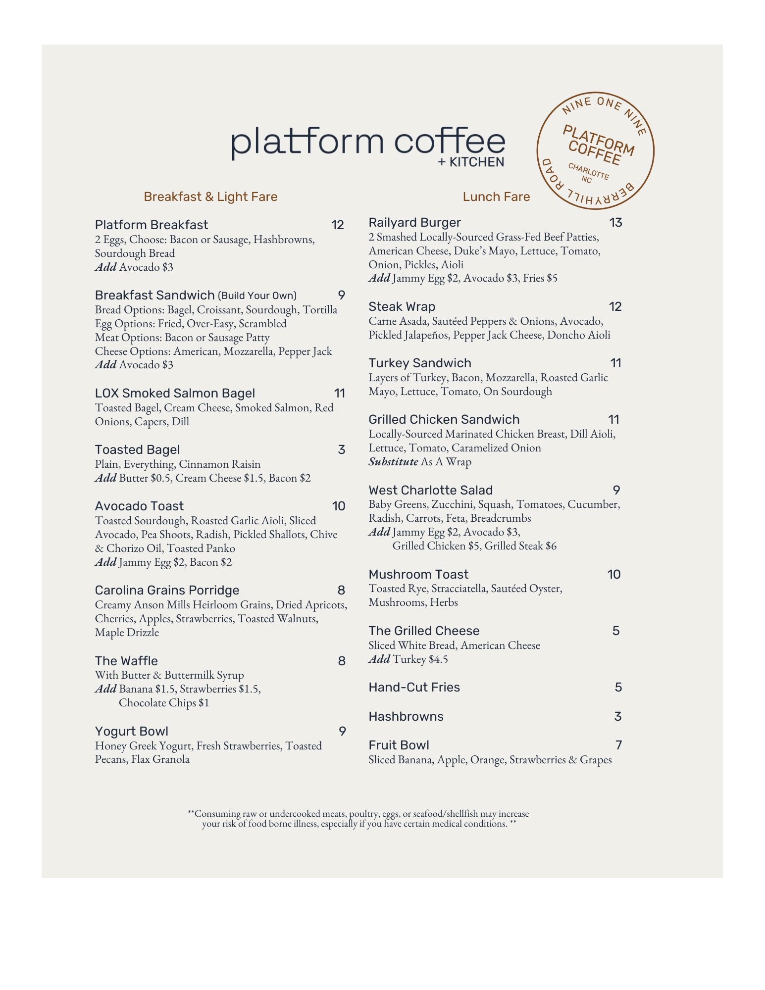 Menu – Platform Coffee