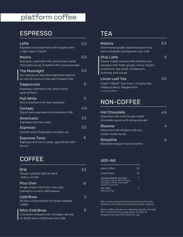 Menu – Platform Coffee Roasting