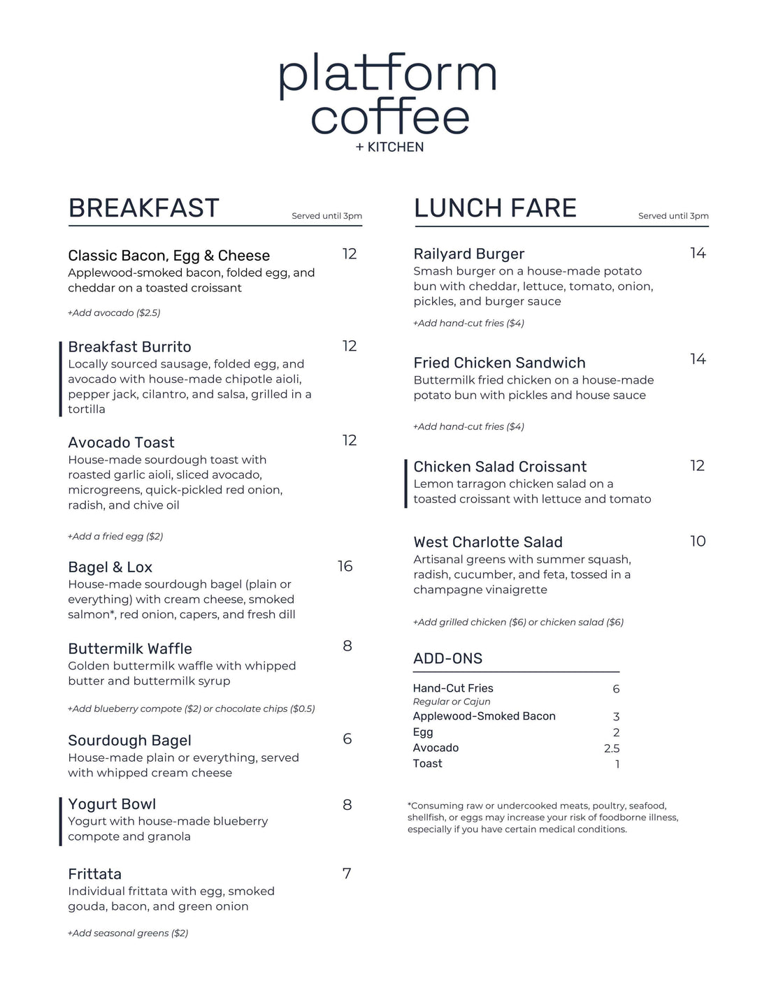 Menu – Platform Coffee Roasting