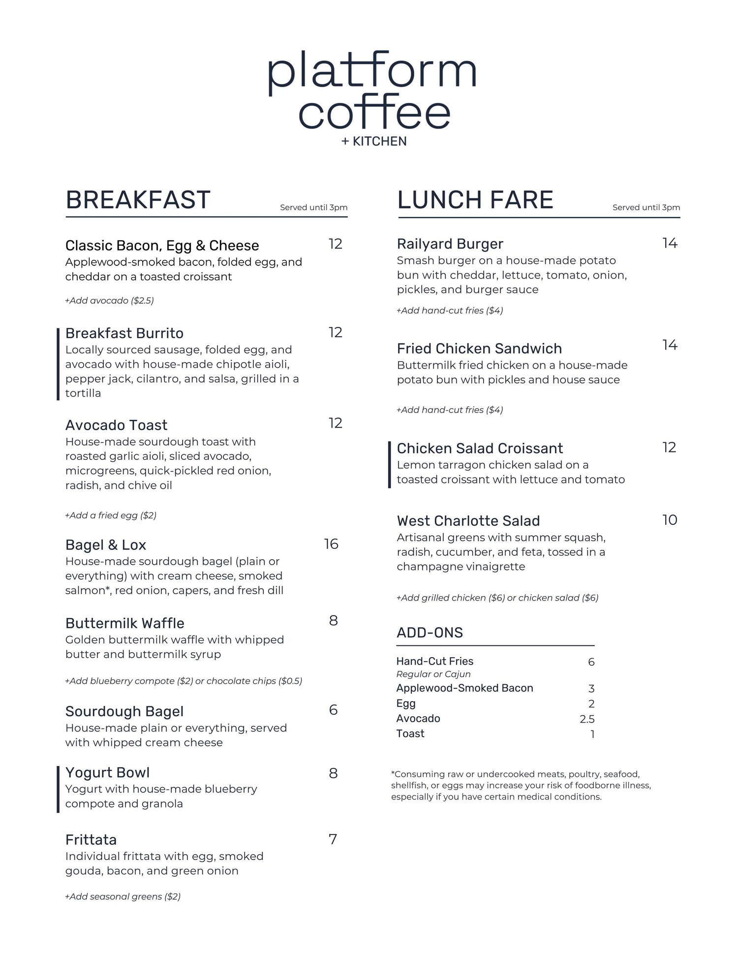 Menu – Platform Coffee Roasting