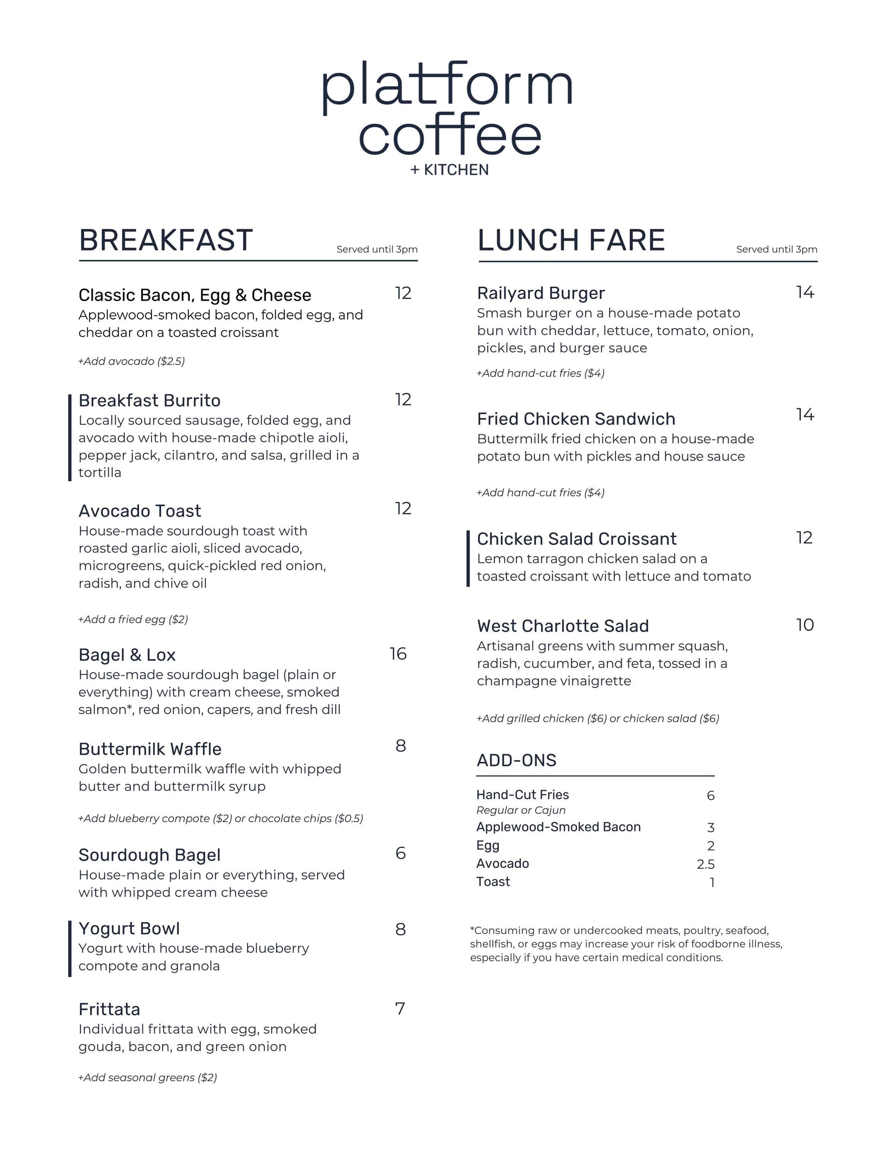 Menu – Platform Coffee Roasting